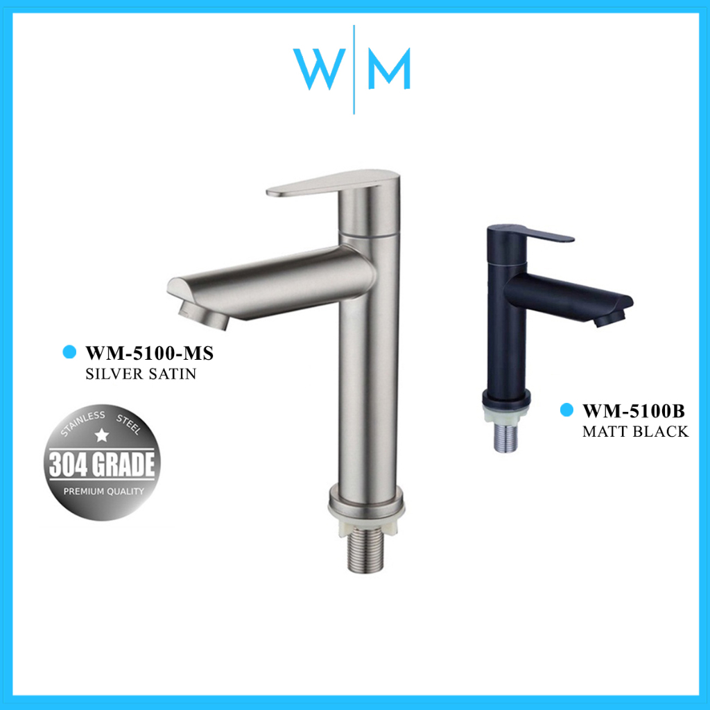 WM Bathroom Faucet Stainless Steel SUS 304 Basin Tap / Black / Kepala ...