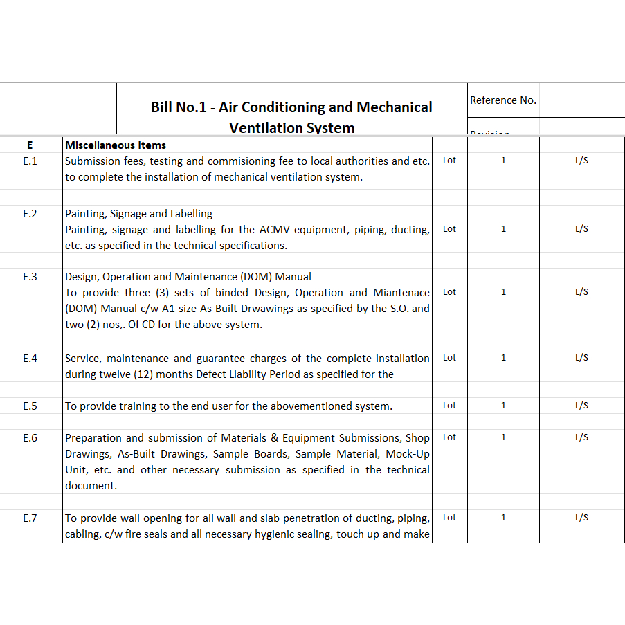Mechanical Bill of Quantities (BOQ) Editable Excel Sheet Useful for ...