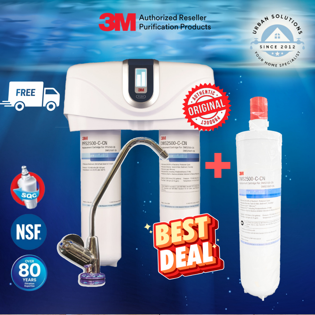 (COMBO Deals!) 3M™ DWS2500T-CN + DWS2500-C-CN/ UnderSink Water Filter/ Direct Drinking/ Indoor ...