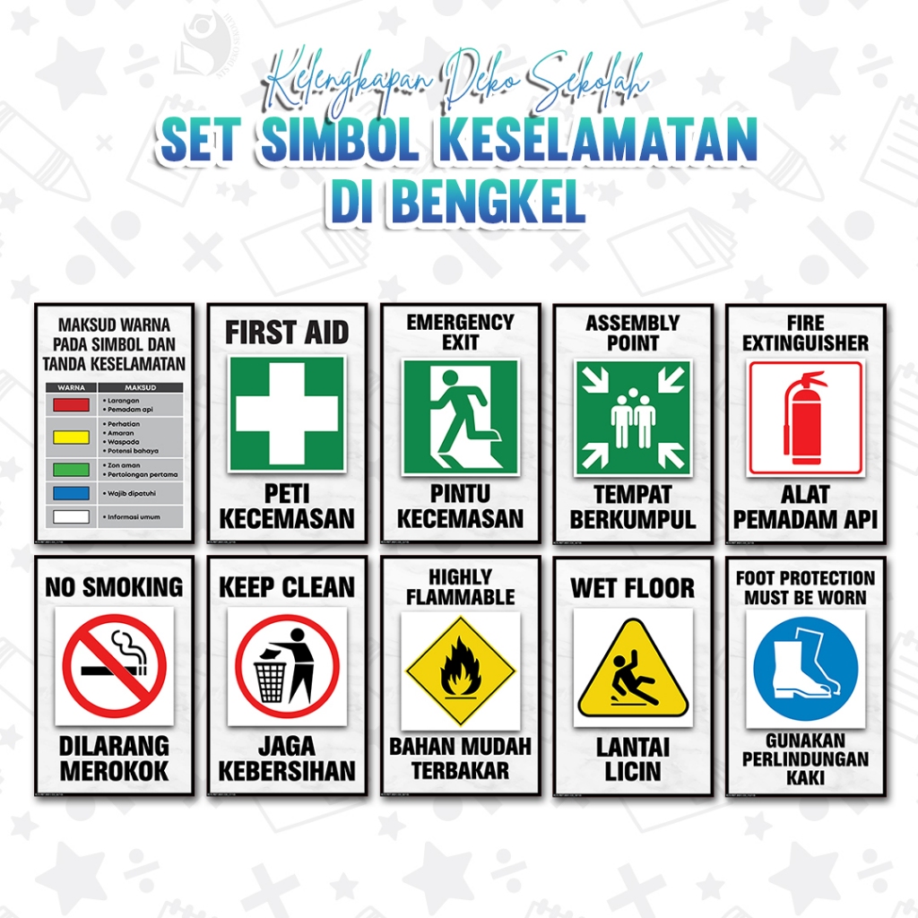 🌼1 Day Ship🌼 SET SIMBOL KESELAMATAN DI BENGKEL - UTAMAKAN KESELAMATAN @ SAFETY FIRST / BBM / ABM ...