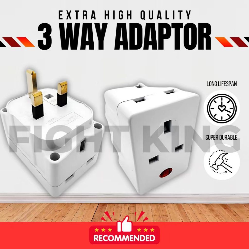 🔥SIRIM🔥 3 Way Adaptor/Adapter Full Copper with Neon Light 13A Adaptor 3 ...