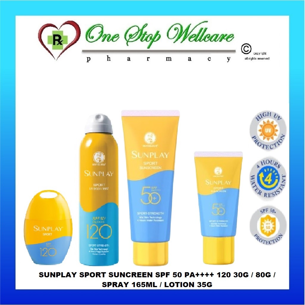 SUNPLAY SPORT SUNCREEN SPF 50 PA++++ 120 30G / 80G / SPRAY 165ML / LOTION 35G | Shopee Malaysia