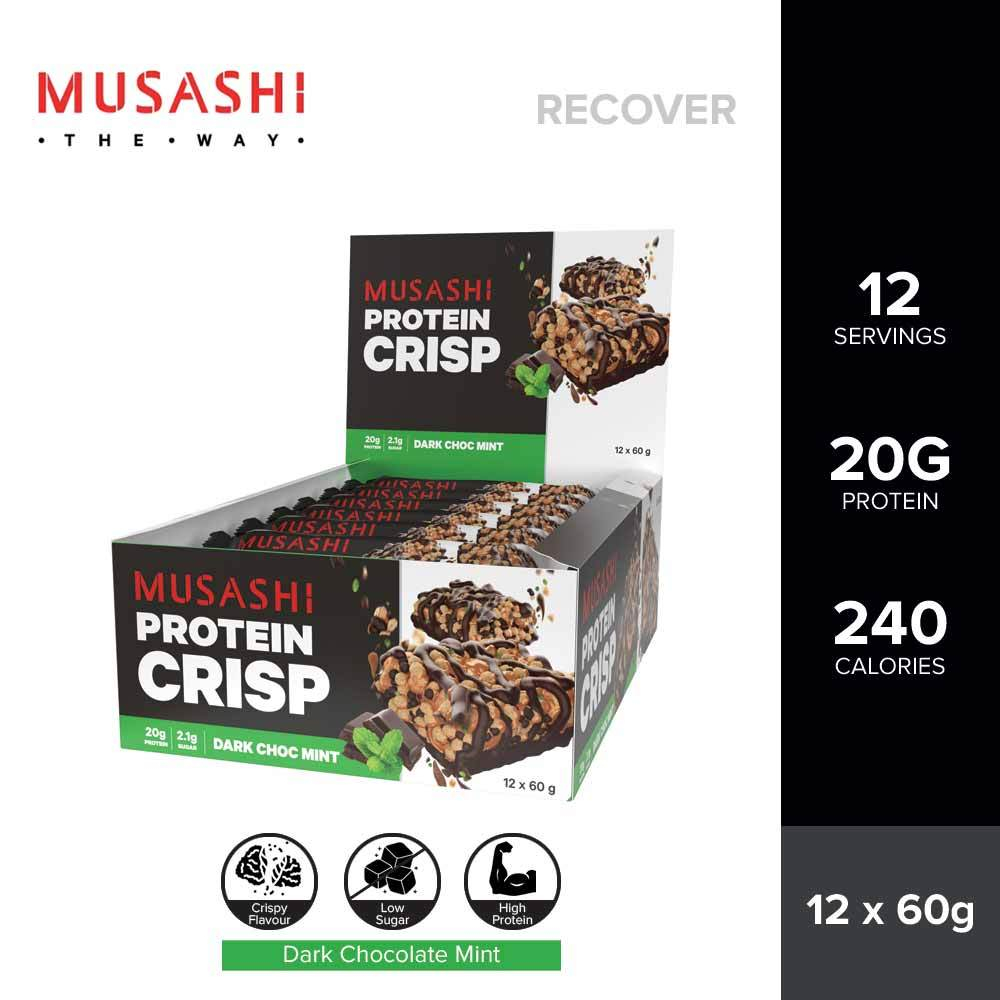 MUSASHI PROTEIN CRISP Bar 60G (Box of 12 Bars) for muscle recovery Dark ...