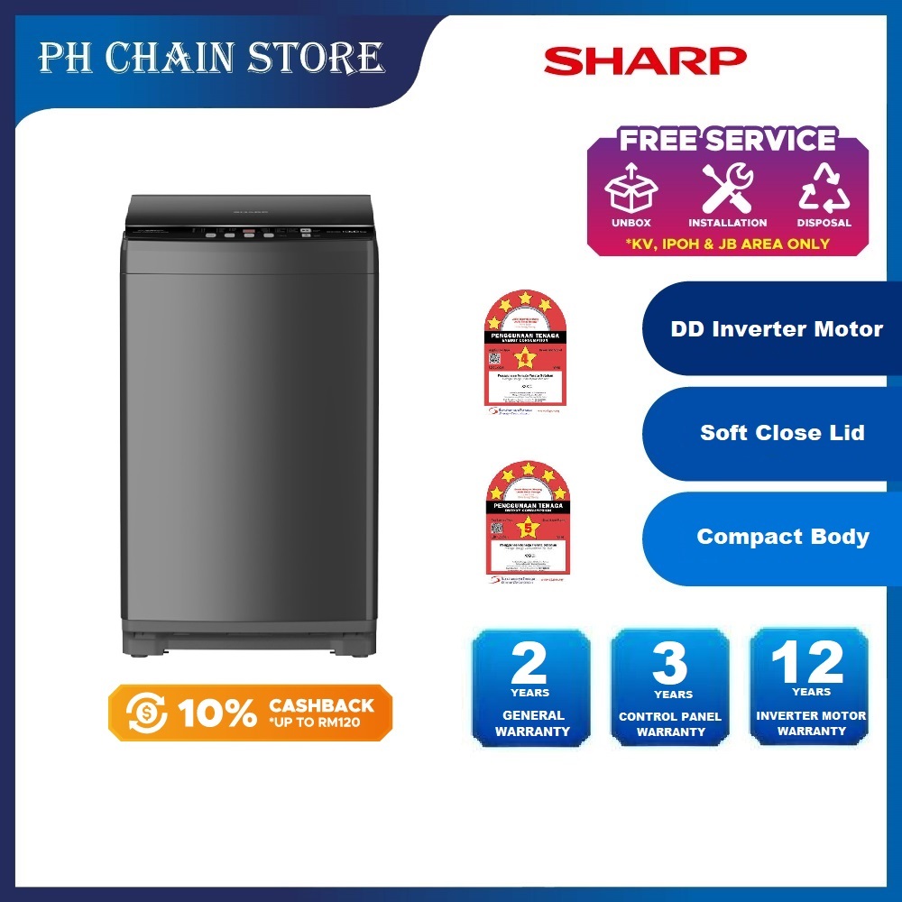 SHARP 10/12/14/17KG Fully Auto DD Inverter Top Load Washing Machine ...