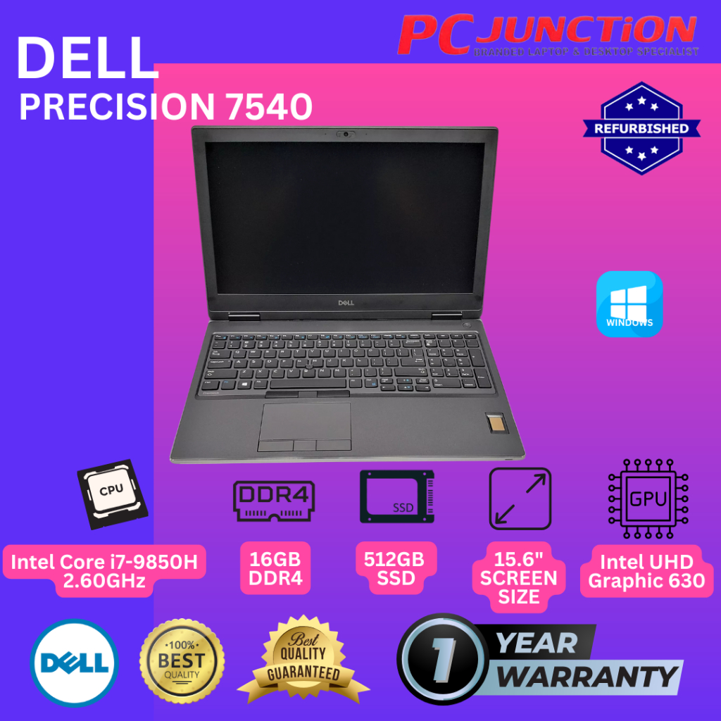 DELL PRECISION 7540 Intel Core i7-9850H 2.60GHz 512GB SSD 16GB RAM 15.6 ...