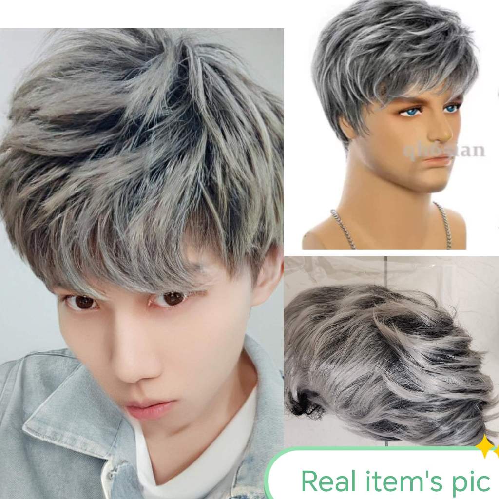 stok malaysia grey white wig men wig spiky wig rambut uban grey rambut ...