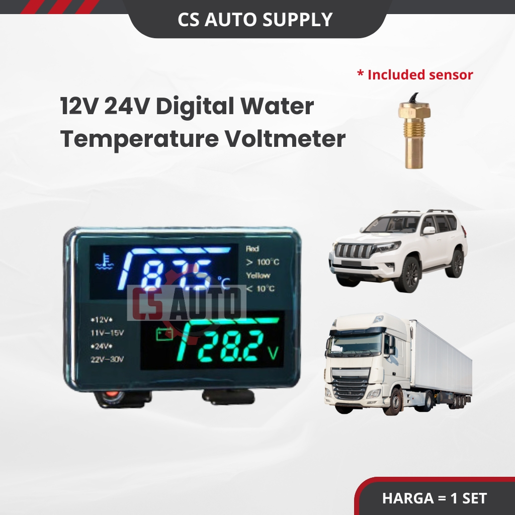 Digital Temperature voltmeter LED Display 12V 24V Car Lorry Water Gauge ...