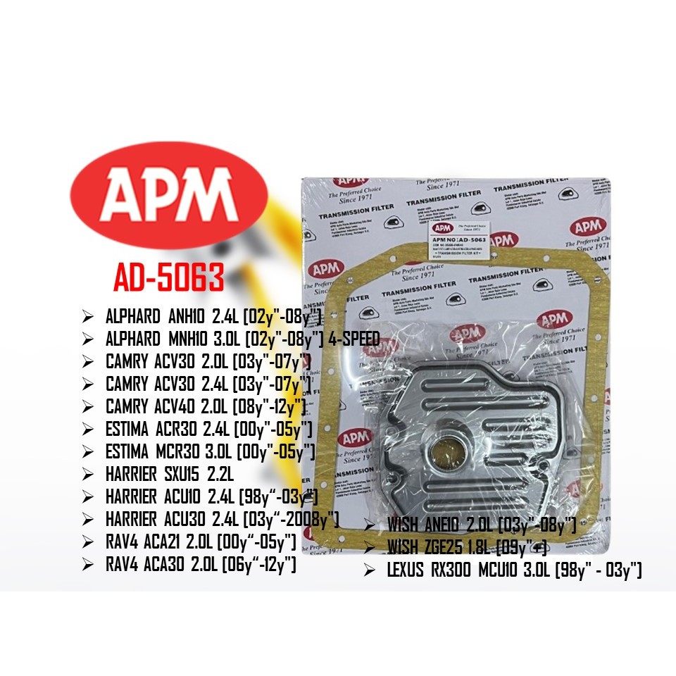 APM Transmission Auto Filter - Toyota Camry ACV30 ACV40 Wish ANE10 2.0L ...