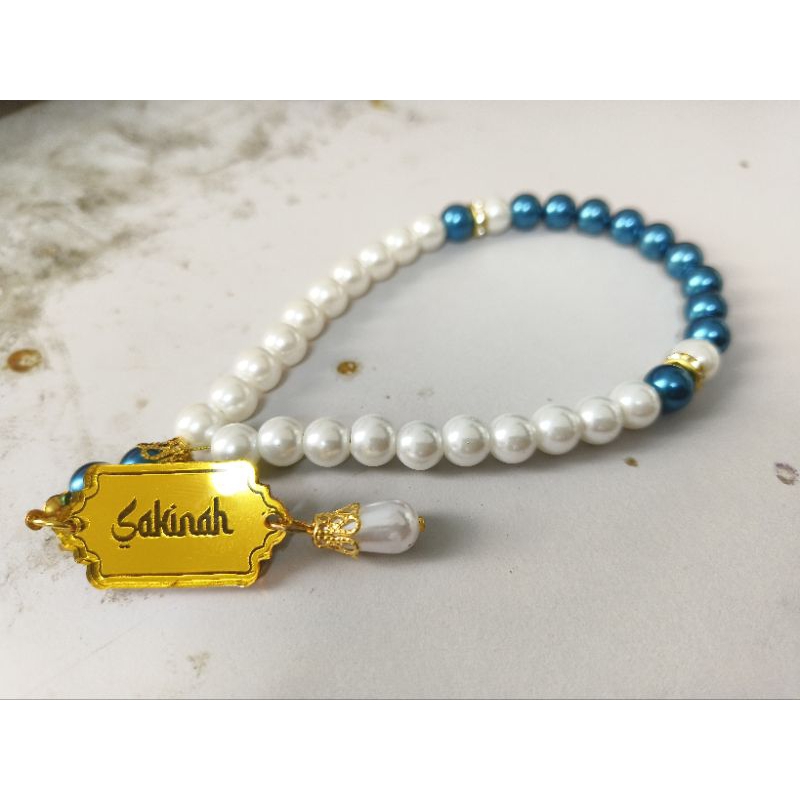 TASBIH MINI PEARL 8MM CUSTOM NAMA GOLD WITH GOLD BOX | Shopee Malaysia