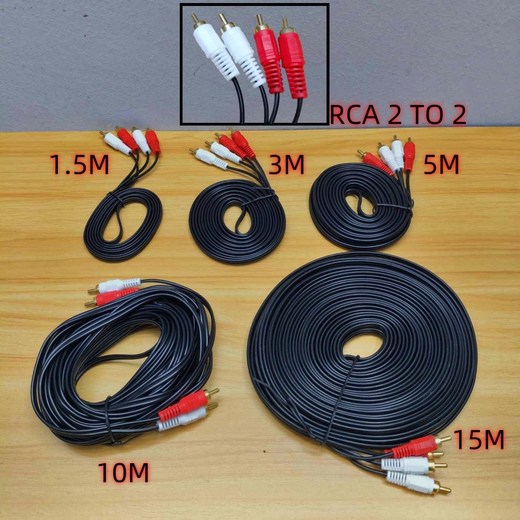 RCA 2 to 2 1.5M / 3M / 5M / 10M/ 15M AUDIO WIRE 2 COLOUR RED WHITE ...