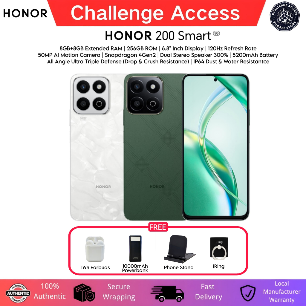 HONOR 200 Smart 5G Smartphone 16(8+8)GB+256GB SGS Premium Performance of Drop & Crush Resistance ...