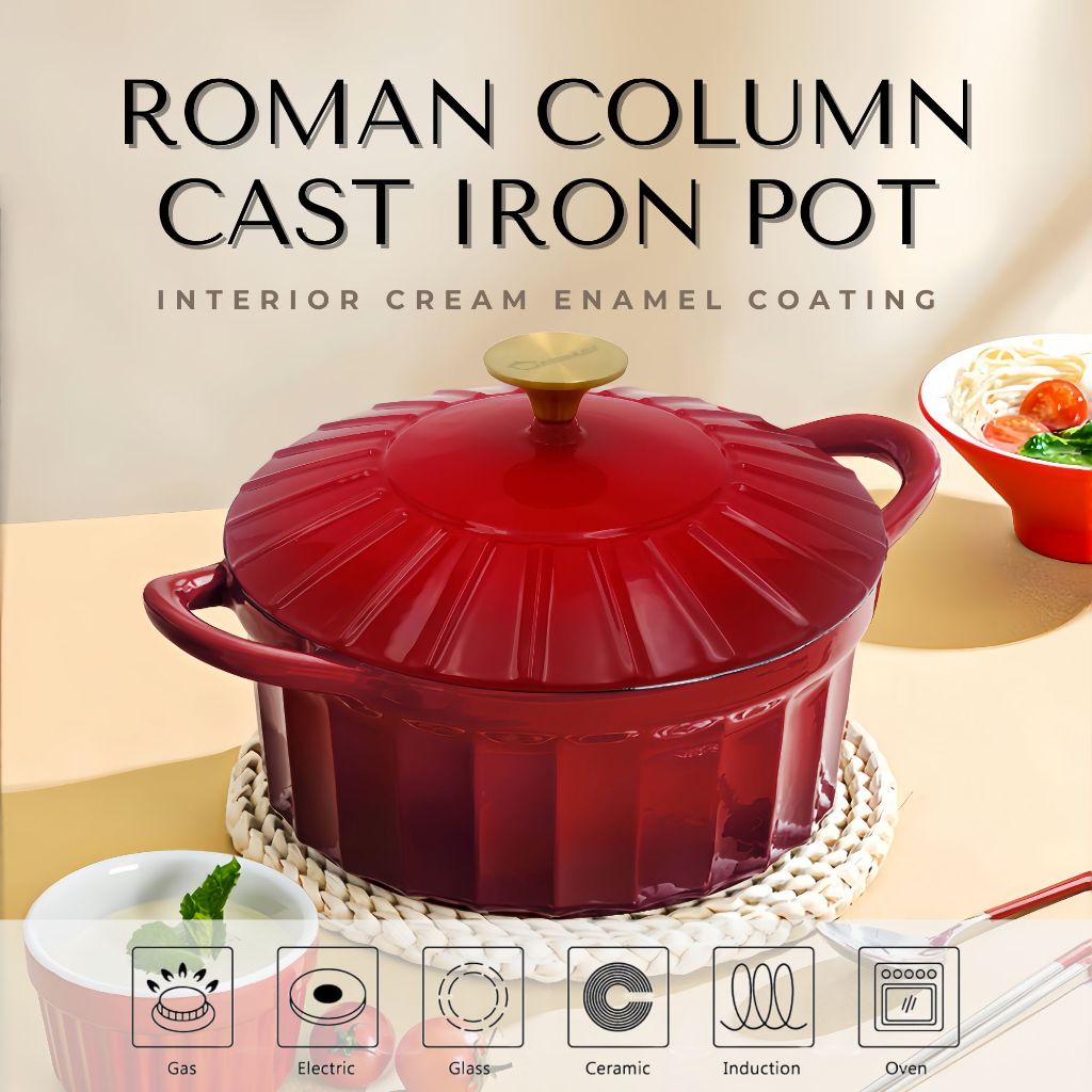 4.2L Roman Column Enamel Cast Iron Pot Dutch Oven Bread Oven Pot with ...