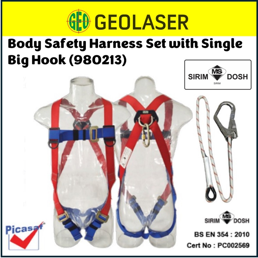 Picasaf Sirim Certified Full Body Safety Harness 1.8m Lanyard & D-Ring and Big Hook (980213 ...