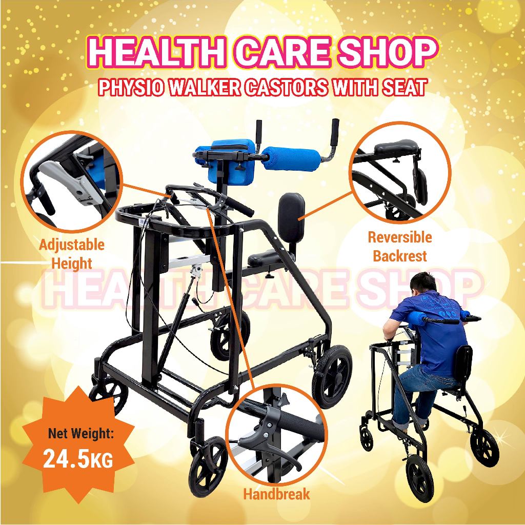 Physio Walker with Castors & Adjustable Seat | Underarm Walking Support ...