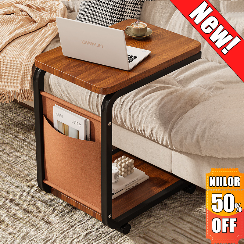 Nordic Movable Sofa Side Table Coffee Table With Wheels Bedside Table ...