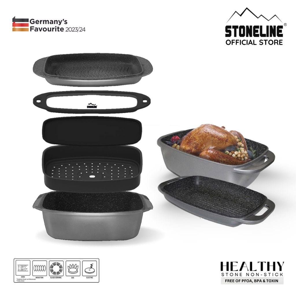 STONELINE® Roaster Bakeware Set of 5 40x22 cm | with Lids | Shopee Malaysia