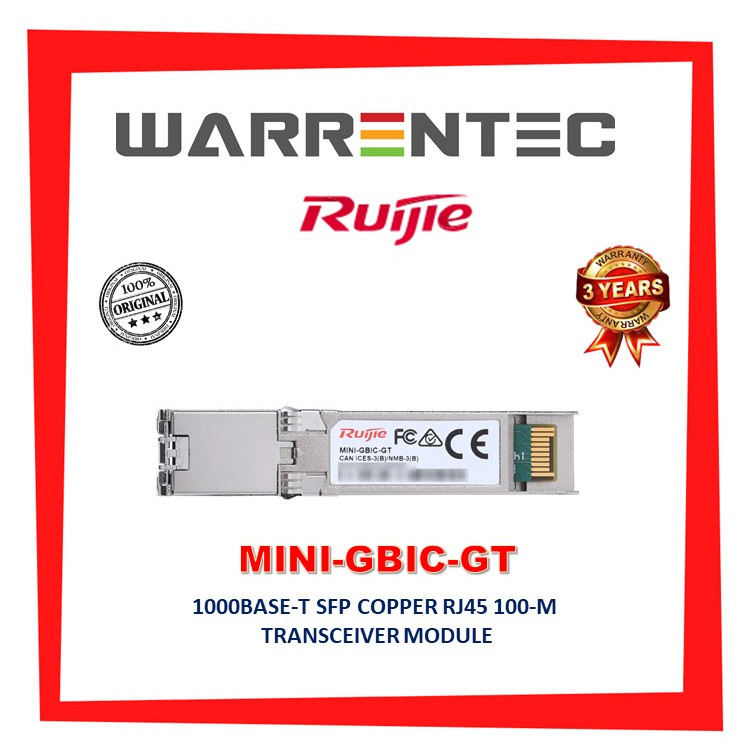 RUIJIE MINI-GBIC-GT 1000BASE-T SFP COPPER RJ45 100-M TRANSCEIVER MODULE ...
