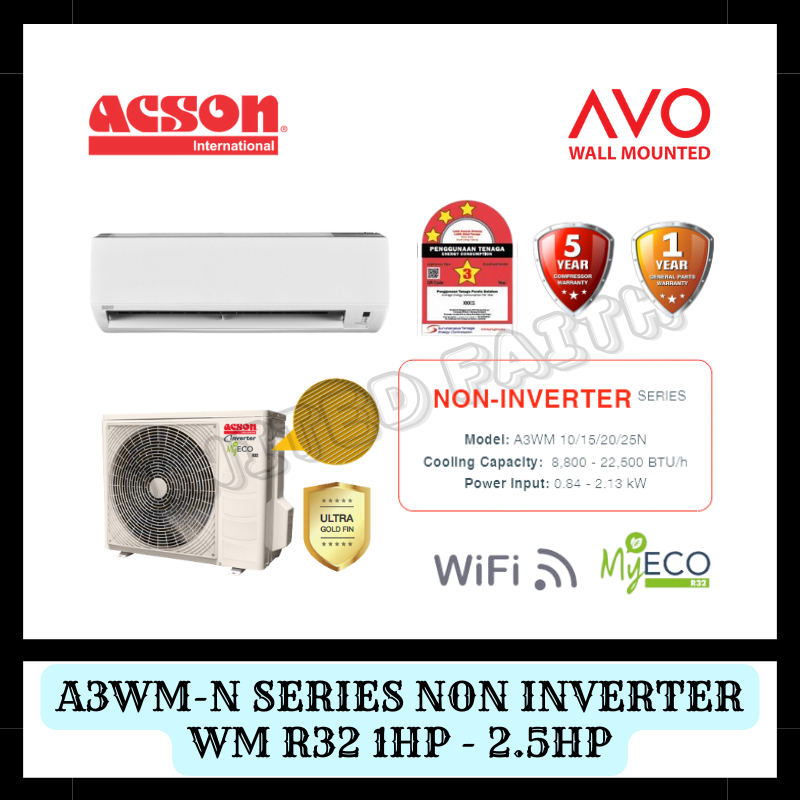 Aircond Acson R32 Non Inverter/Inverter Wall Unit Avo Reino Series 1hp ...