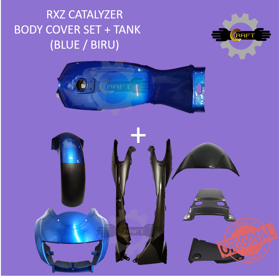 YAMAHA RXZ CATALYZER BODY COVER SET + FUEL TANK (BLUE) 100% ORI HLY RXZ ...