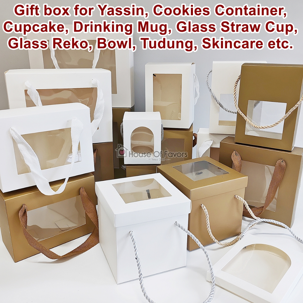 Gift Box With Window & Handle Christmas Xmas CNY Cookies Container Box ...