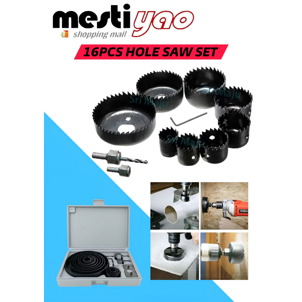 16 PCS Hole Saw Set/Penebuk Lubang Kayu/Hole Cutter for Wood/Drilling ...