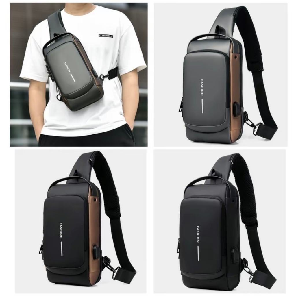 USB With Combination Lock Beg Silang Lelaki Waist Chest Pouch Bag Men ...