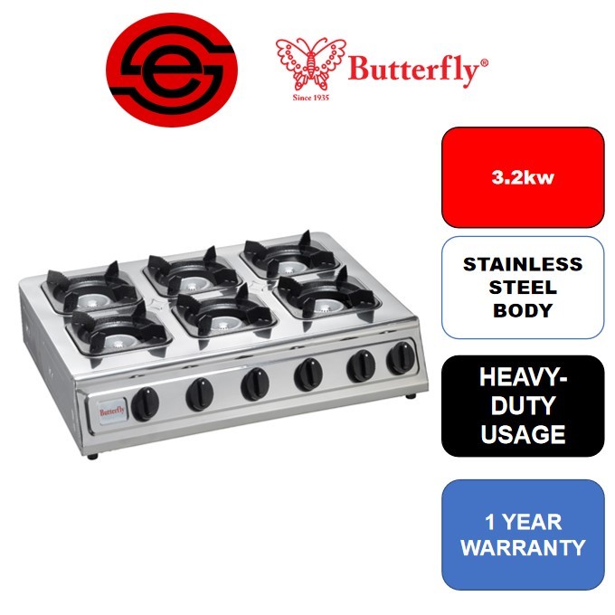 Butterfly 6 Burner Industrial Gas Cooker B-6B | Shopee Malaysia