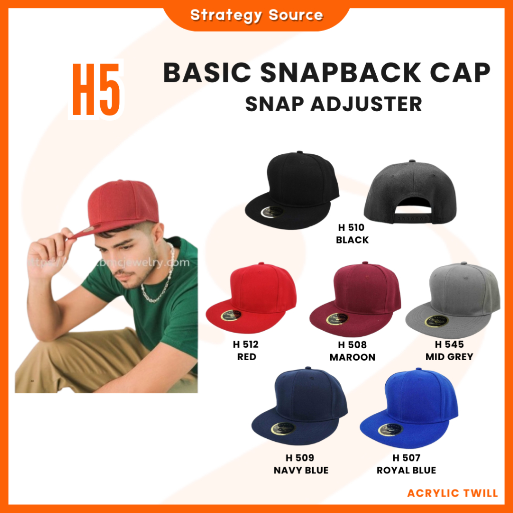 RIGHTWAY H5 Basic Snapback Cap Unisex with Snap Adjuster Topi Hip Hop ...