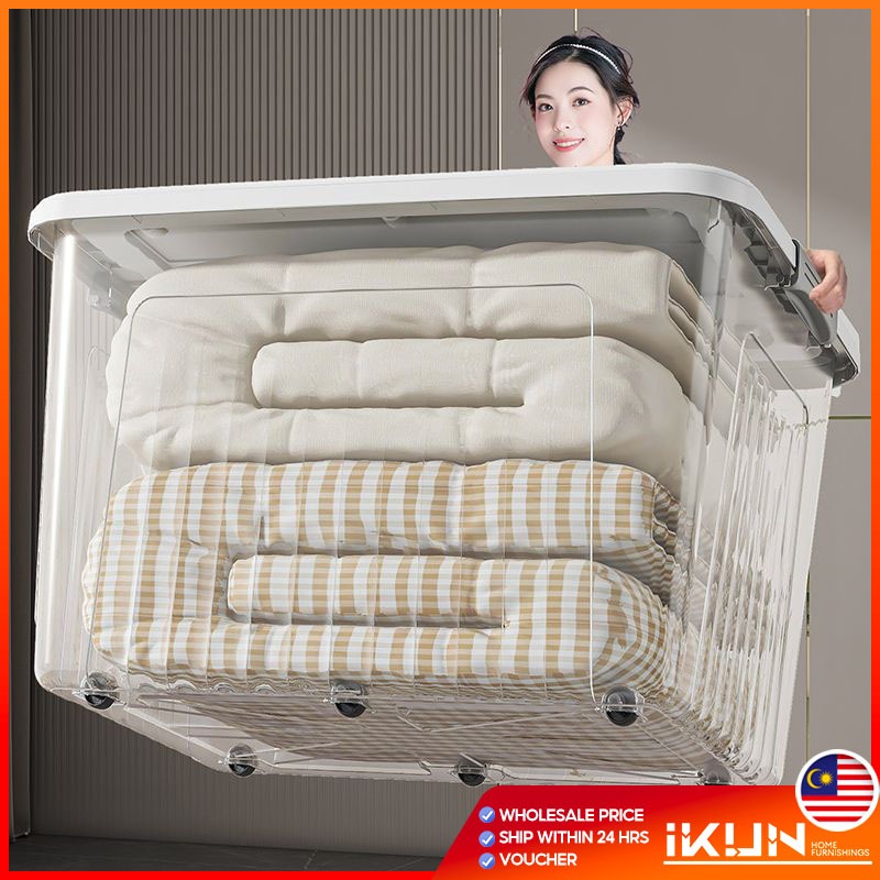 IKun Plastic Storage Box Transparent Dustproof With Wheels Multi-purpose Storage Container Kotak ...