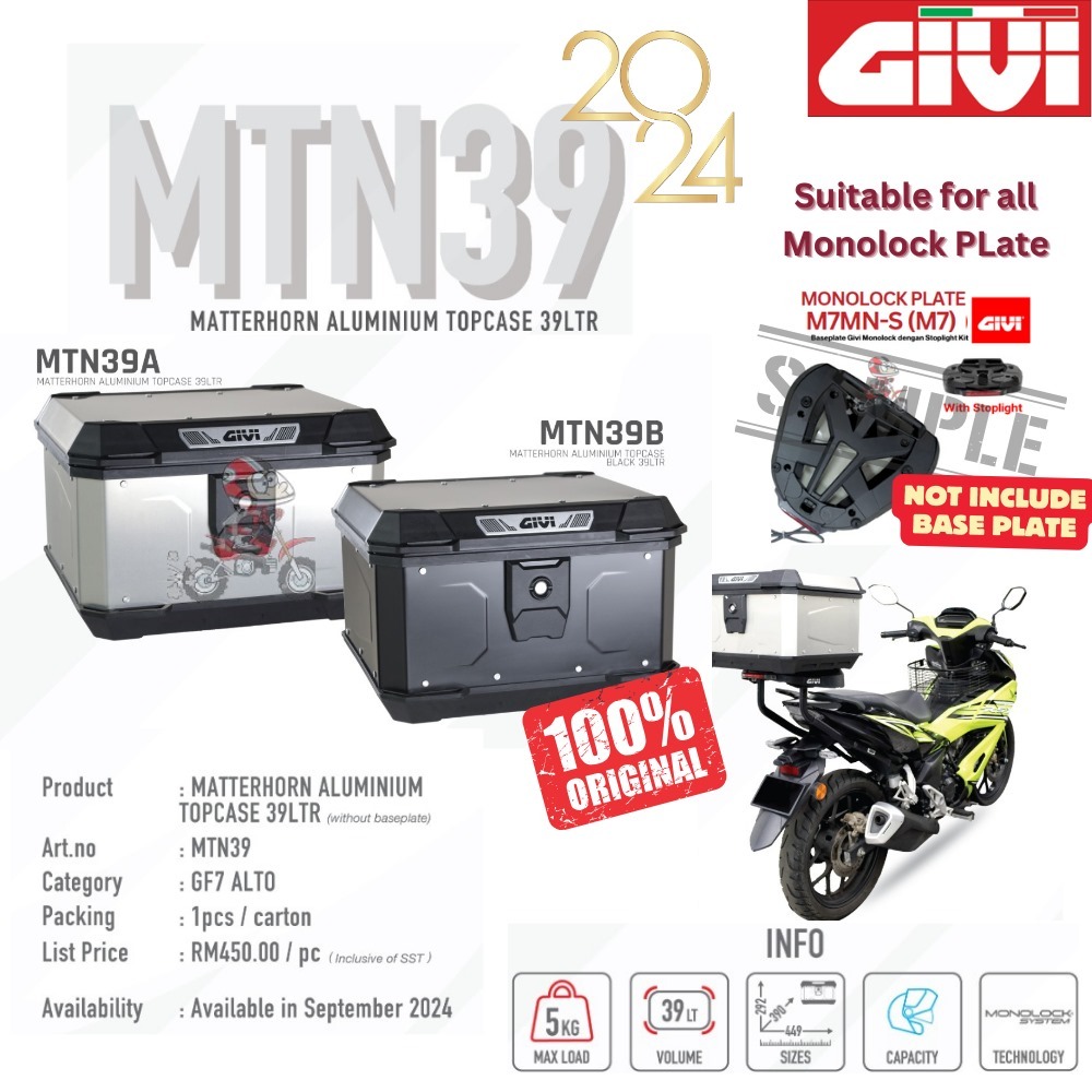 GIVI BOX 39LITER MATTERHORN ALUMINIUM TOPCASE 2024 | Shopee Malaysia