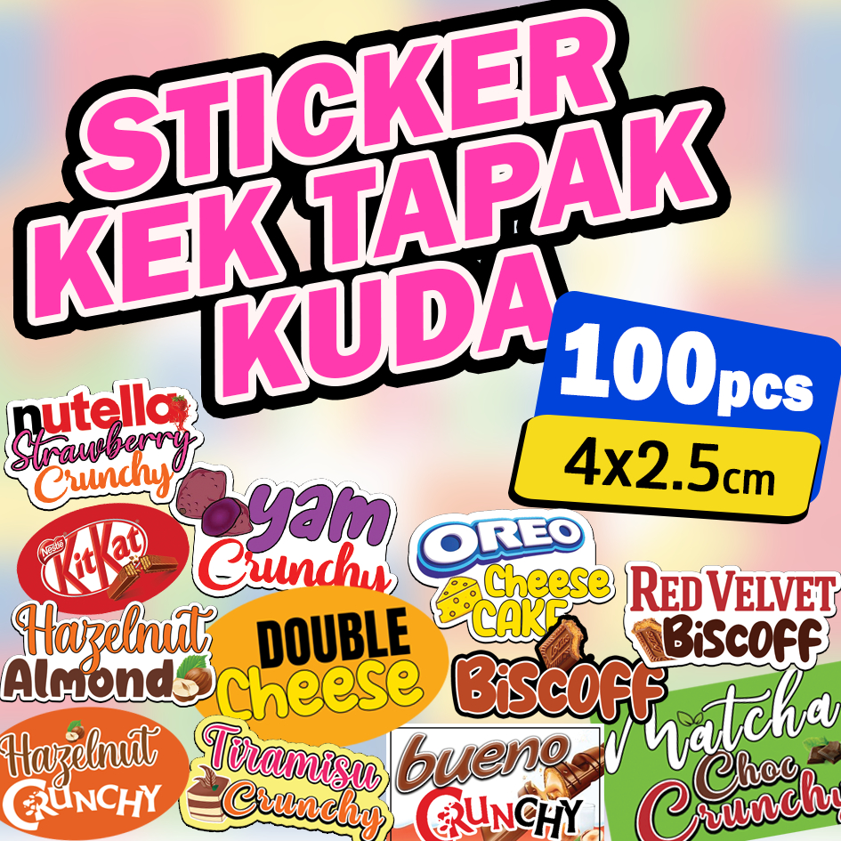 100pcs Sticker Kek Tapak Kuda Pelbagai Flavour Viral stiker nutella ...