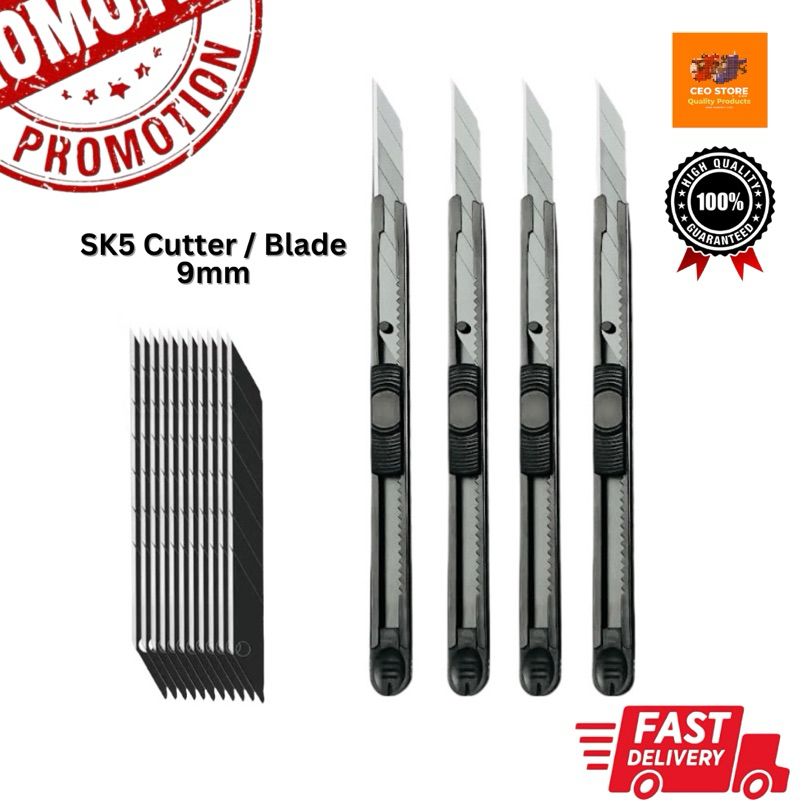 SK5 Cutter 9mm Black Blade Pisau Seni Cutter Paper Carbon Alloy Steel ...