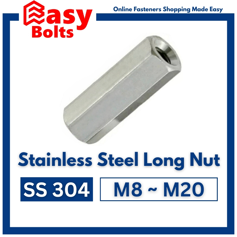 SS Hex Long Nut M8 ~ M20 (Coarse Thread) (Stainless Steel 304 Hexagon ...