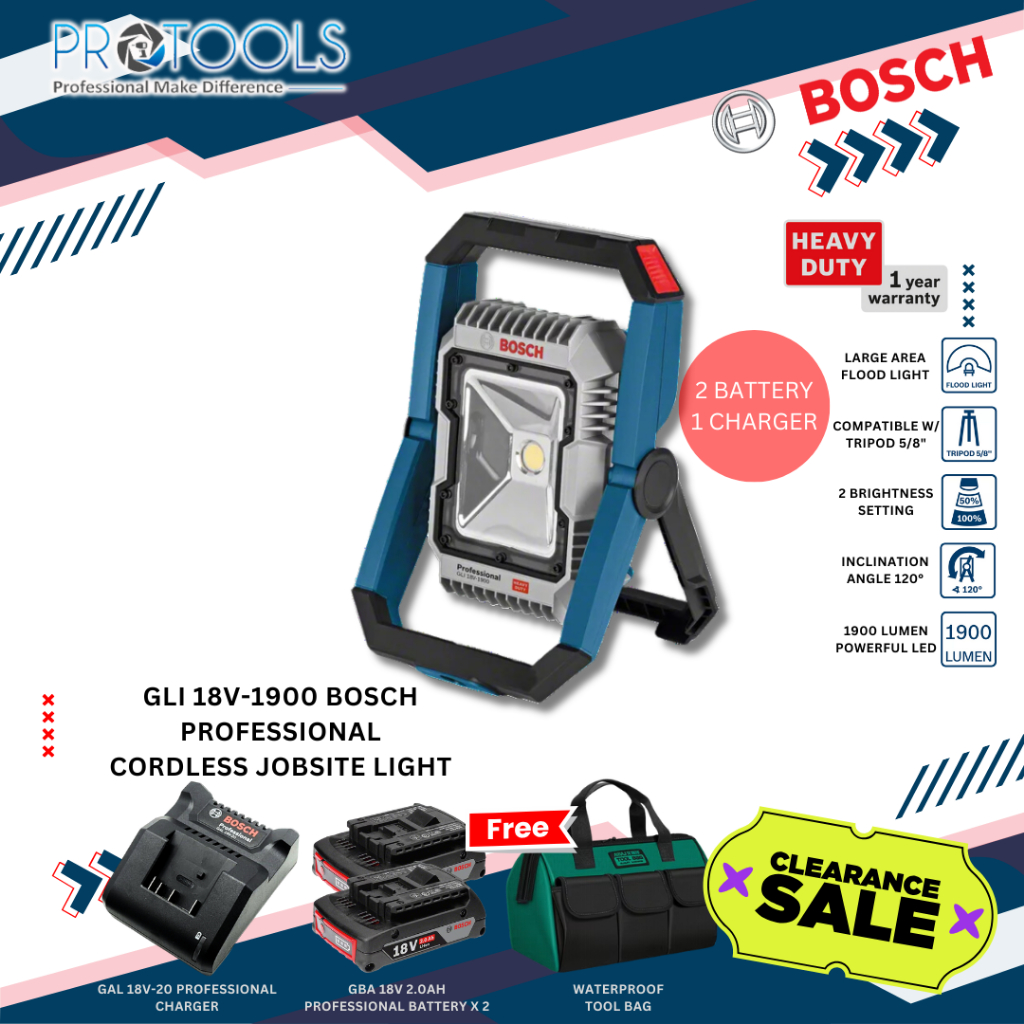 BOSCH GLI 18V-1900 / GLI18V-1900 18V Cordless Jobsite Light 1900 Lumen ...