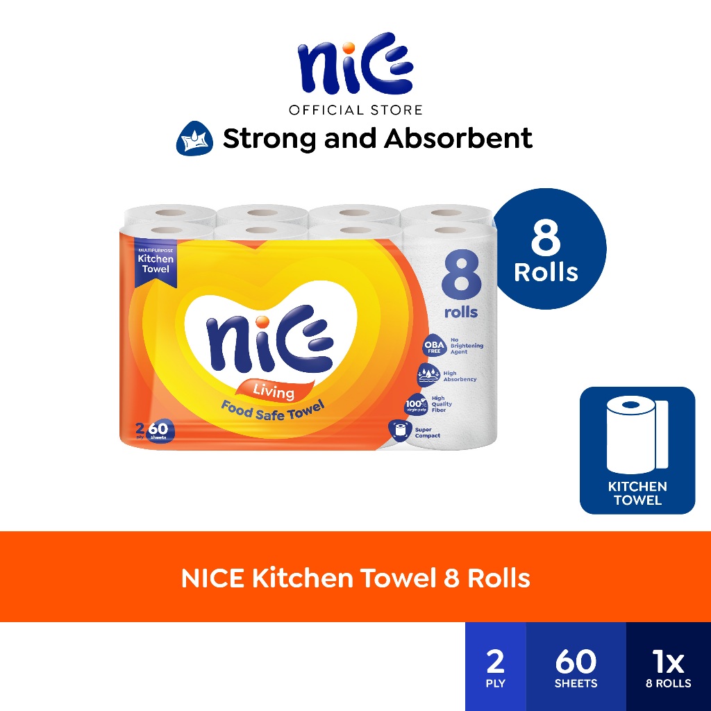 Nice Kitchen Towel (60 Sheets x 8 Rolls) | Shopee Malaysia