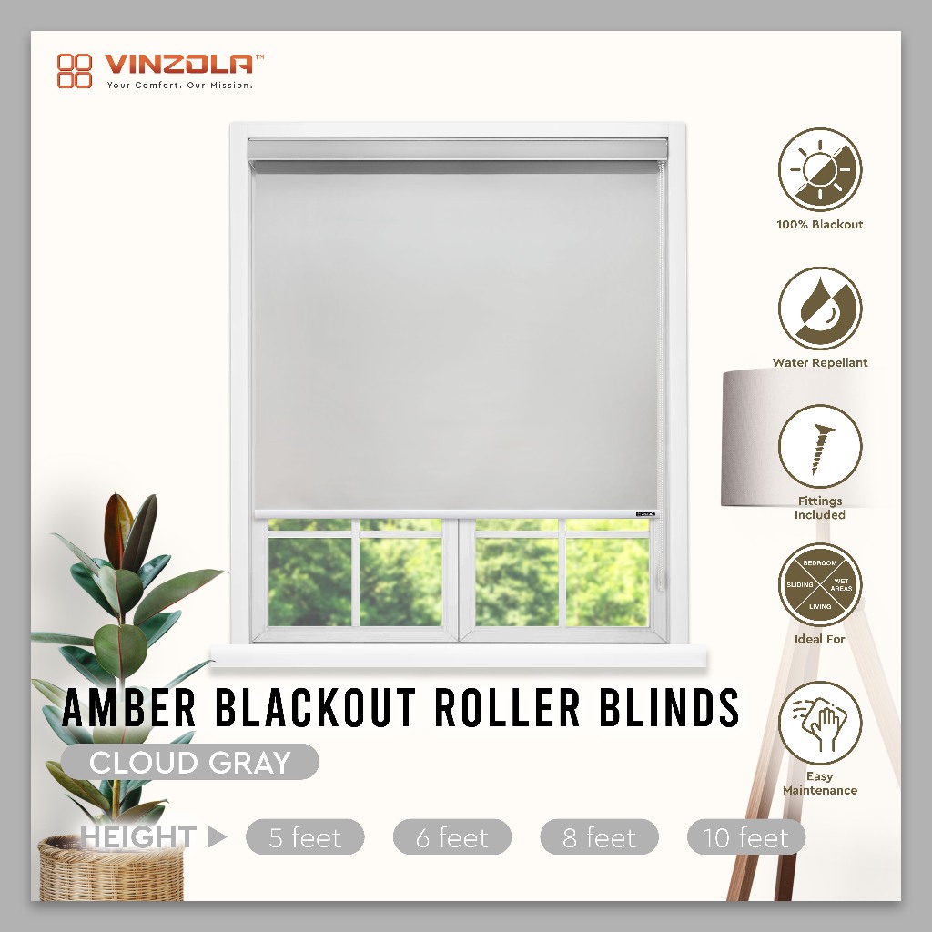 [Vinzola] Amber Cloud Gray Blackout Roller Blinds / 100% Blackout ...