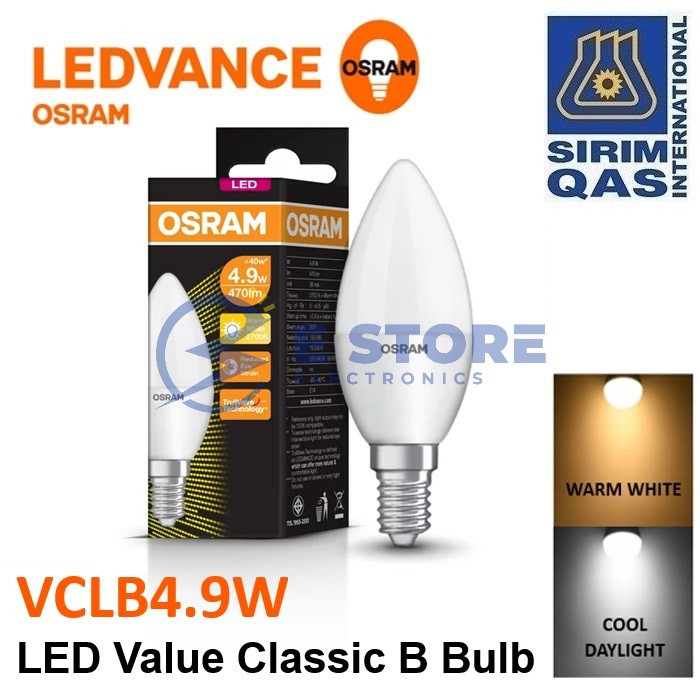 OSRAM 4.9W E14 LED Value Classic B 40 Candle Frosted Daylight 6500K / Warm White 2700K Non ...