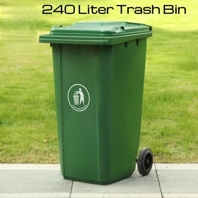 MD SINAR 240L Trash Wheel Bin Big Green Dustbin Green Plastic Dustbin ...