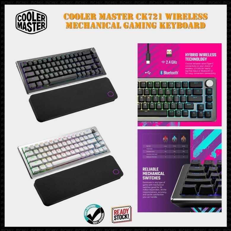 Cooler Master CK721 65% Hybrid Wireless 2.4GHz/Bluetooth Mechanical ...