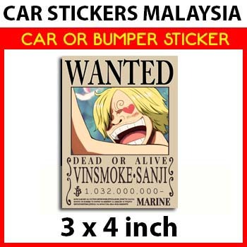 Vinsmoke Sanji Bounty Wanted Poster One Piece ANIME - Car Sticker ...