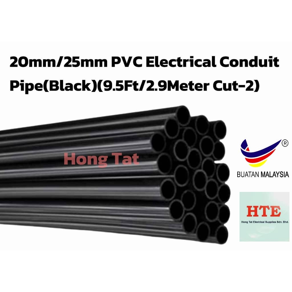 (BLACK) 20mm/25mm PVC Electrical Conduit Pipe (9.5Ft/2.9Meter - Cut 2 ...