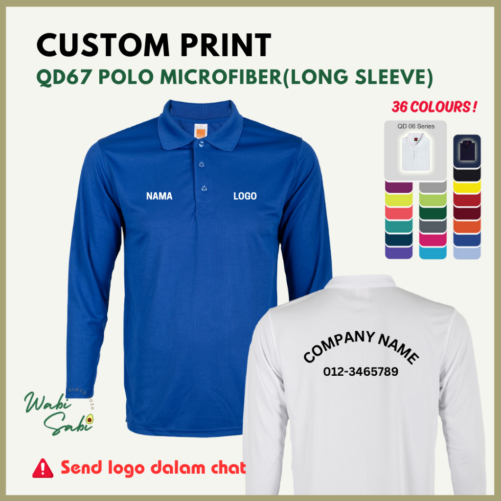 Custom PRINTING QD67 Logo+Nama Microfiber Polo Collar Long Sleeve T ...