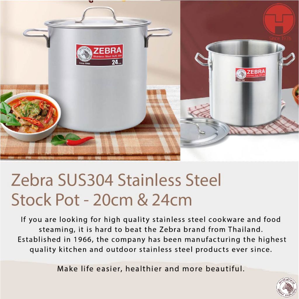 [TeoHin] Zebra 22cm 24cm Stock Pot SUS304 Stainless Steel, Periuk, Soup ...