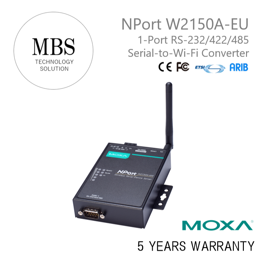MOXA Original NPort W2150A-EU, 1-Port Serial RS-232/422/485(DB9 Male ...