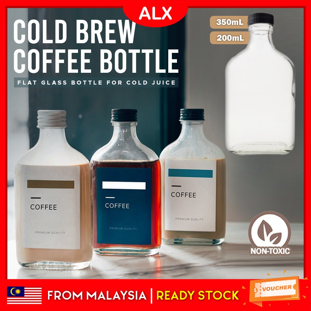 ALX Cold Brew Coffee Clear Glass Bottle Black Screw Cap Flat Beverage ...