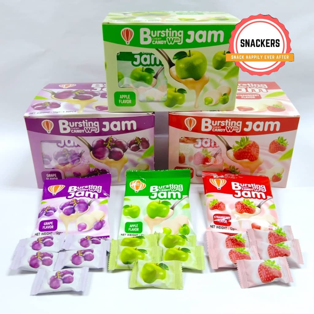 🔥Ready🔥Bursting Chewy Candy With Jam Grape / Apple / Strawberry Flavor ...
