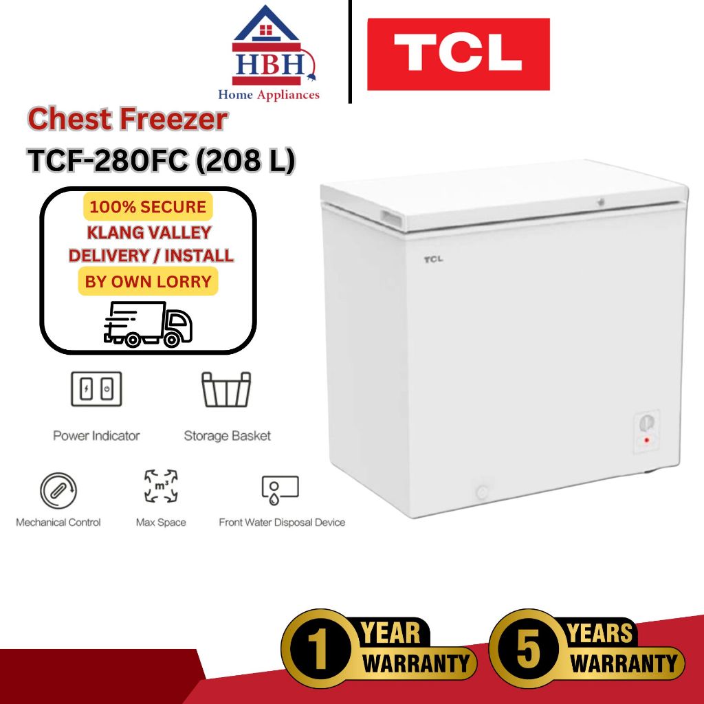 TCL 99L | 208L | 280L Chest Freezer with Big Space, Mechanical Control ...