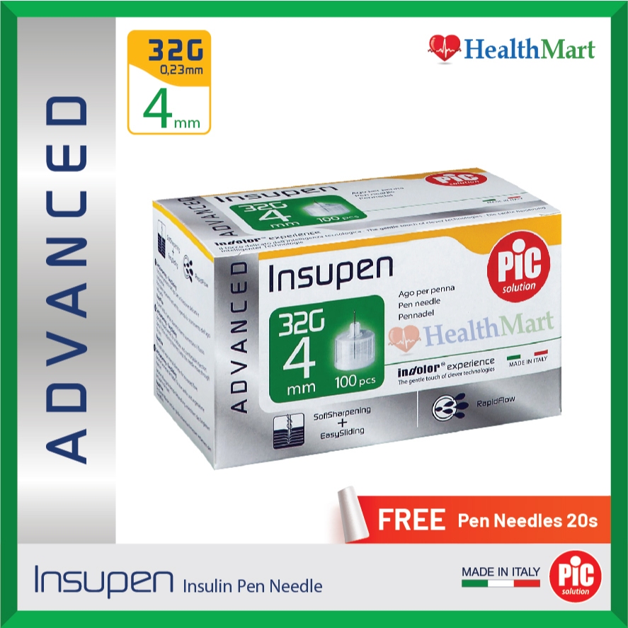 PIC Solution Insupen Insuline Pen Needle 4MM X 32G 0.23 (100pcs) 🎁 FREE ...