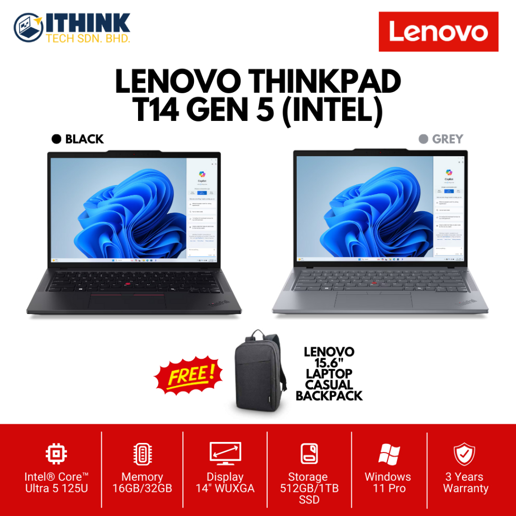 LENOVO THINKPAD T14 GEN 5 (INTEL) (ULTRA 5 125U, 16GB/32GB, 512GB/1TB ...