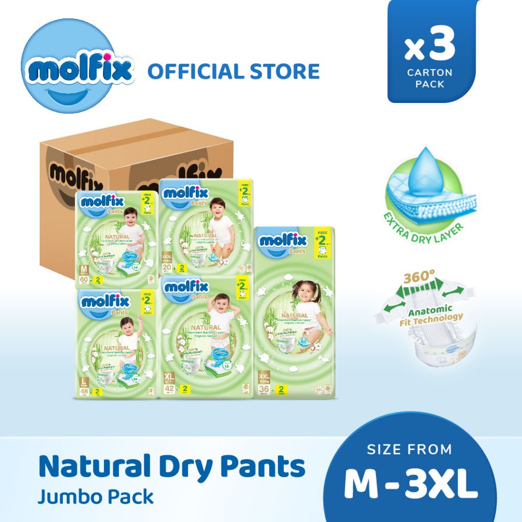 [Bundle of 3] Molfix Natural Pants Jumbo Pack - M62 / L50 / XL44 ...